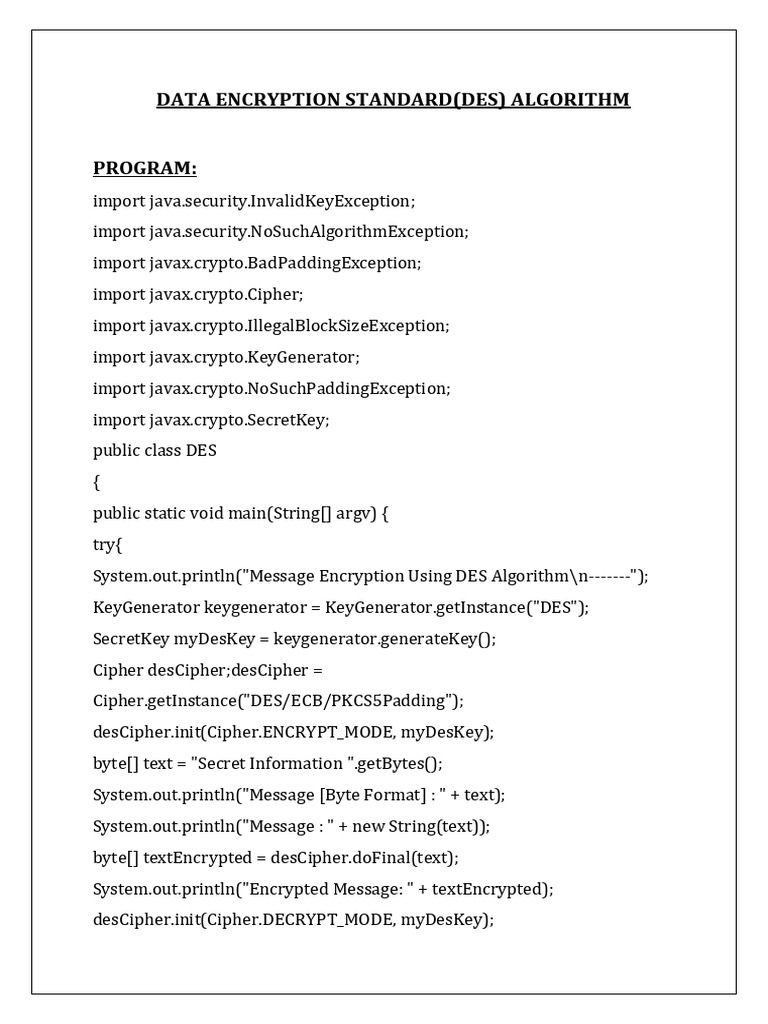 DATA ENCRYPTION STANDARD | PDF | Encryption | Key (Cryptography)