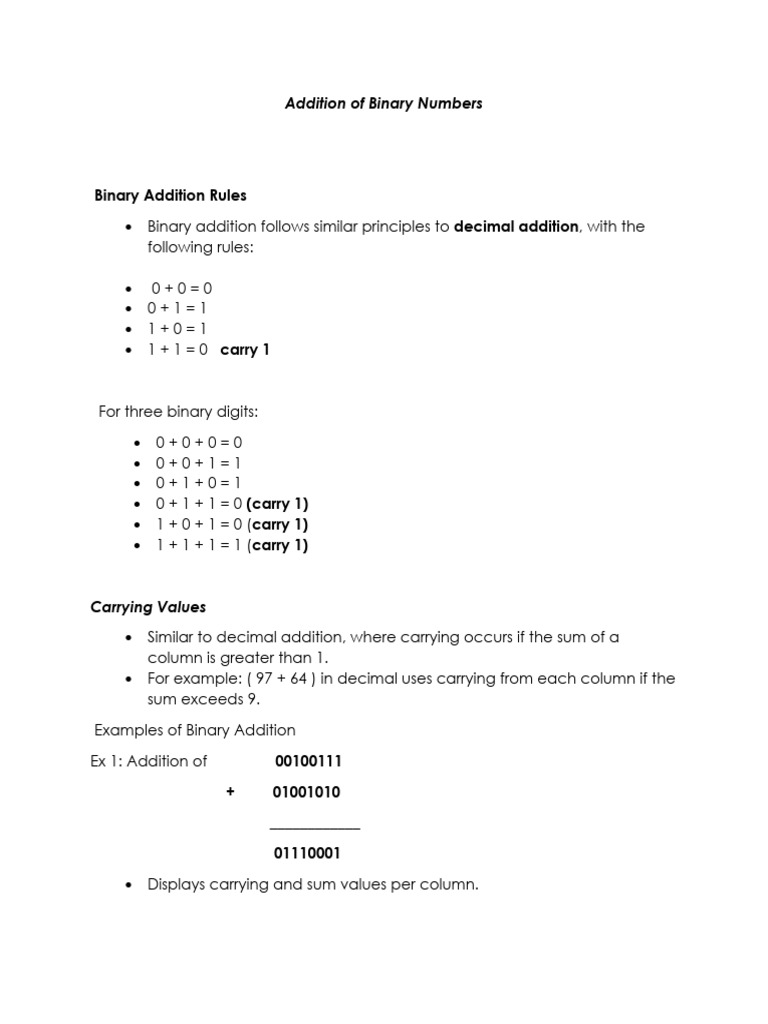 Addition of Binary Numbers-Notes-Hwrk | PDF | Decimal | Computer ...