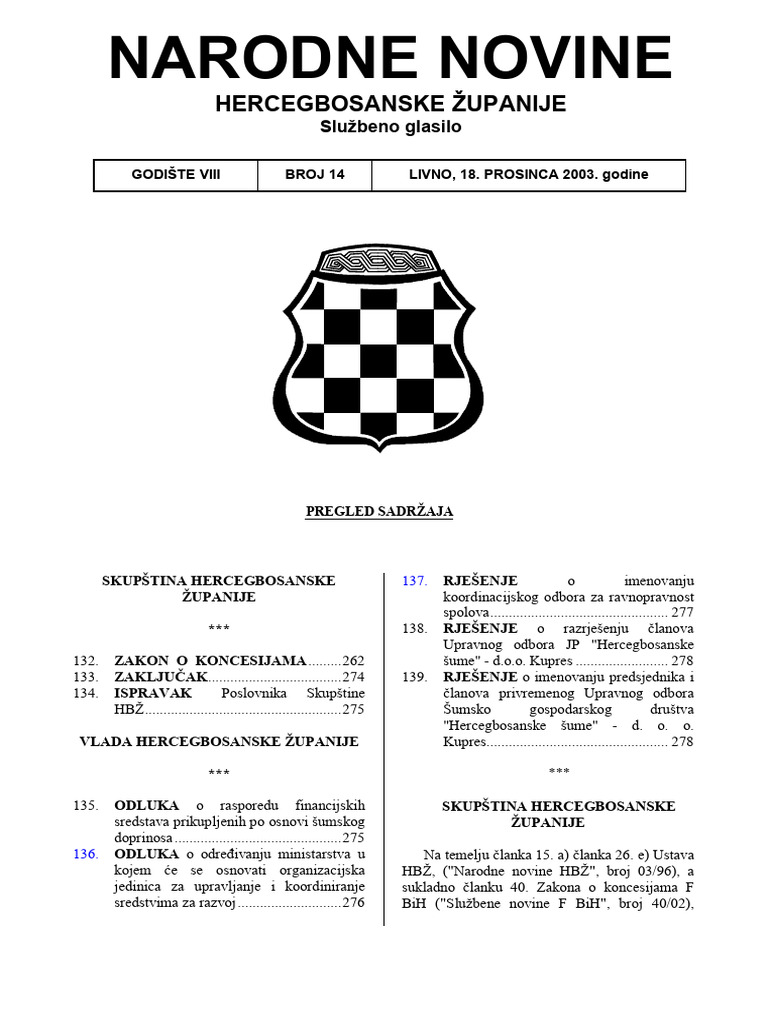 Zakon o Koncesijama - NN - 14 - 2003 | PDF