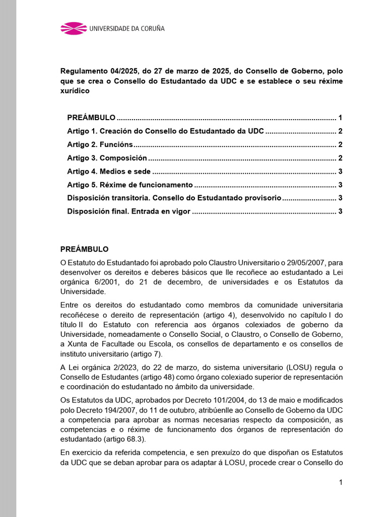 Consejo Estudiantado UDC | PDF