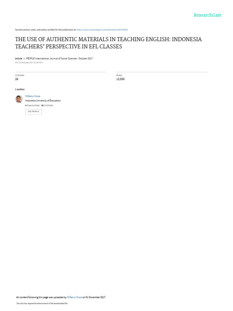 The Use of Authentic Materials in Teaching English | PDF | English As A ...