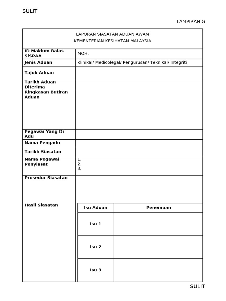 Lampiran G - Laporan Siasatan Aduan | PDF