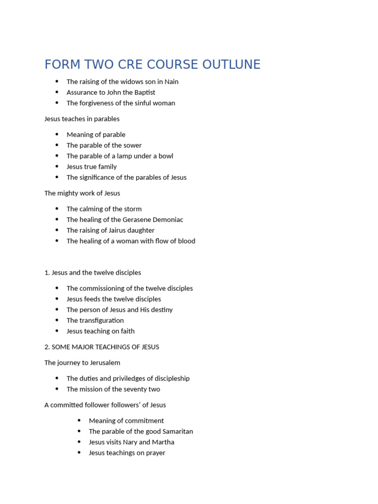 Form Two Cre Course Outlune | PDF | Jesus | Disciple (Christianity)