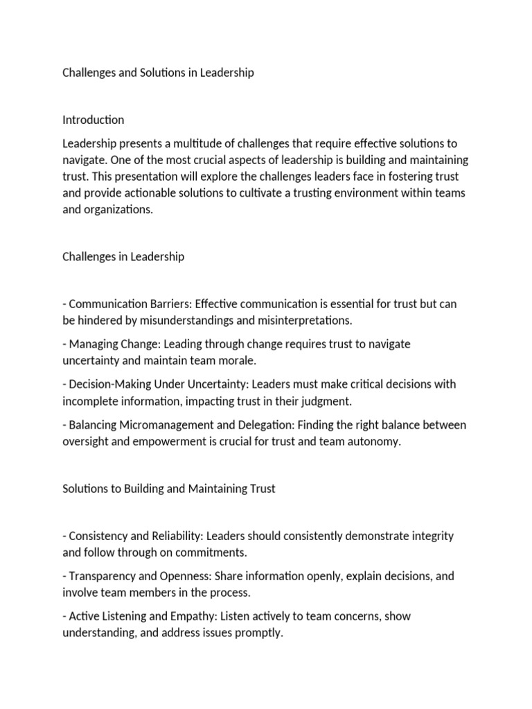 Leadership Trust: Challenges & Solutions | PDF