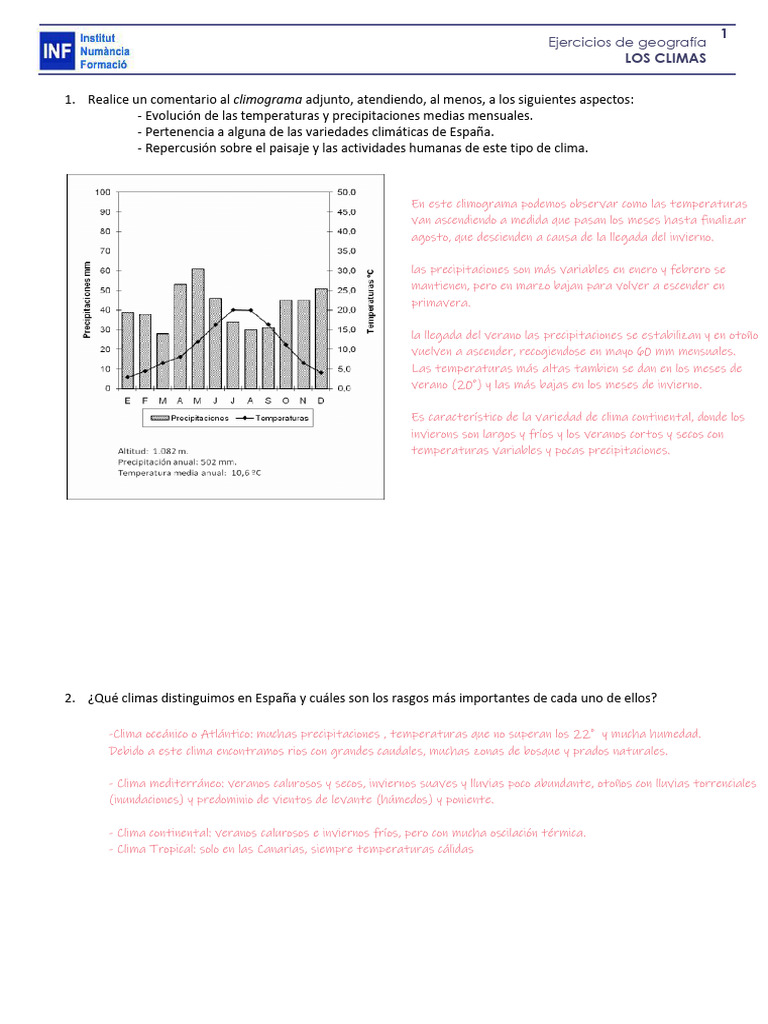 EJERCICIOS CLIMAS solucion | PDF | Clima | Fenómenos Meteorológicos