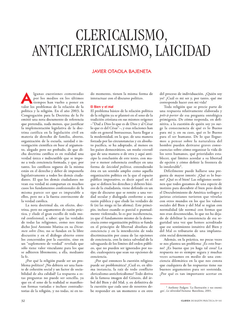 JAVIER OTAOLA Clericalismo, Anticlericalismo Laicidad | PDF ...