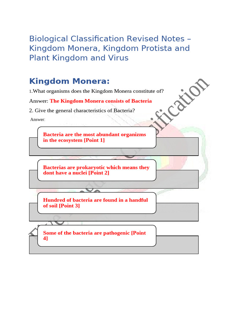 Biological Classification Revised Notes | PDF | Bacteria | Moss