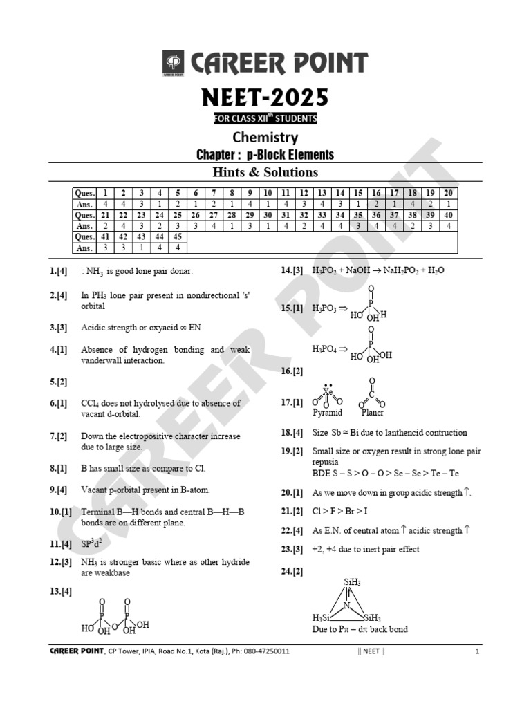 Sol. NEET-XII CWTS (P-Block) 00-12-2024 | PDF | Acid | Chemical Bond
