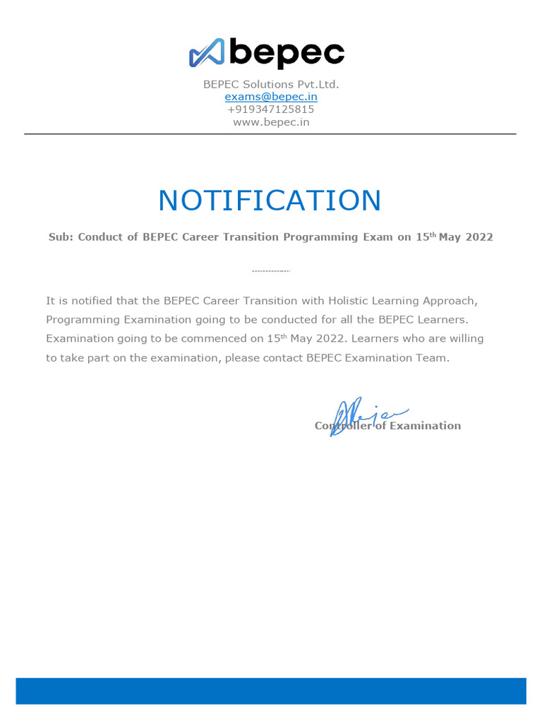 BEPEC_Exam_Notification | PDF