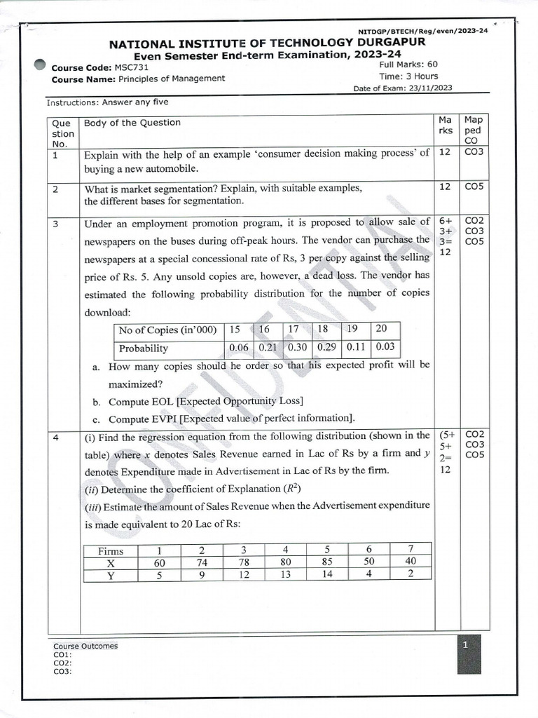 MSC Odd Sem End-term 2023-24 | PDF