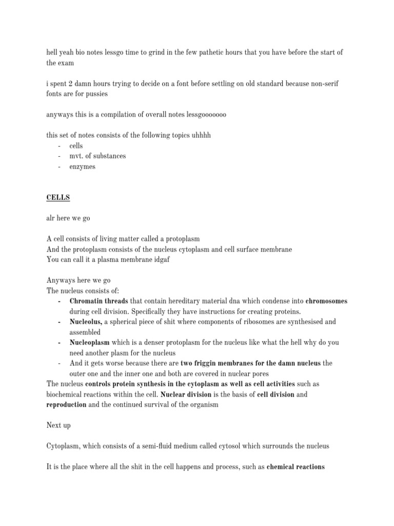 Bio Notes For Sweaty Bio Students - HANNS SUZUKI TAKENORI HCI | PDF ...