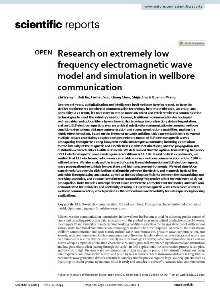 Research On Extremely Low Frequency Electromagnetic Wave Model and Simulation in Wellbore ...