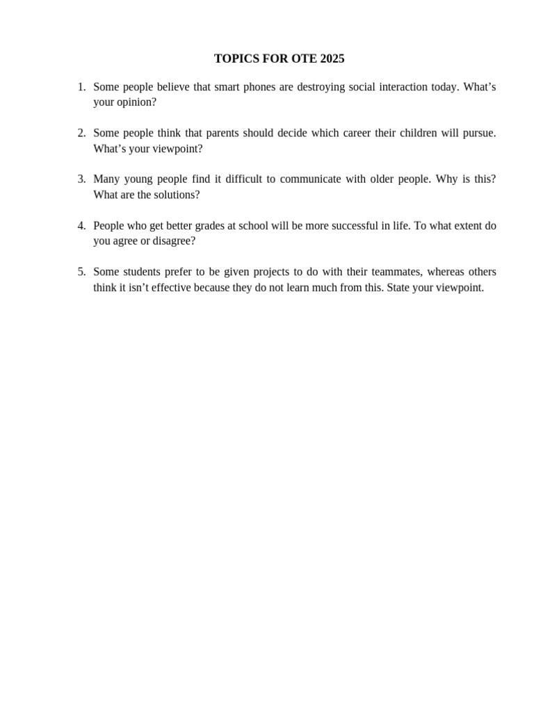 Topics for Ote 2025 | PDF