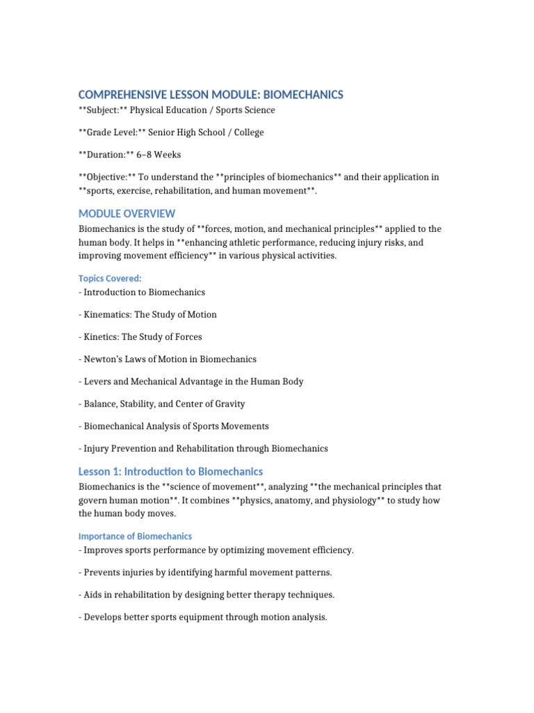 Biomechanics in Sports Science Module | PDF