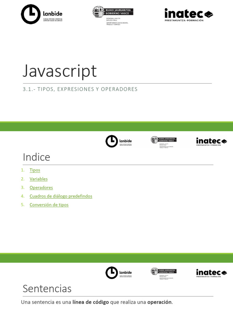 3.1.- JS Tipos y expresiones | PDF | Variable (informática) | Tipo de datos