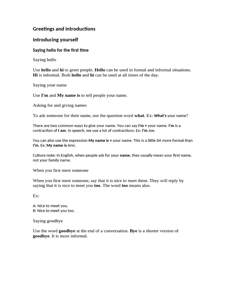 Essential English Greetings Guide | PDF