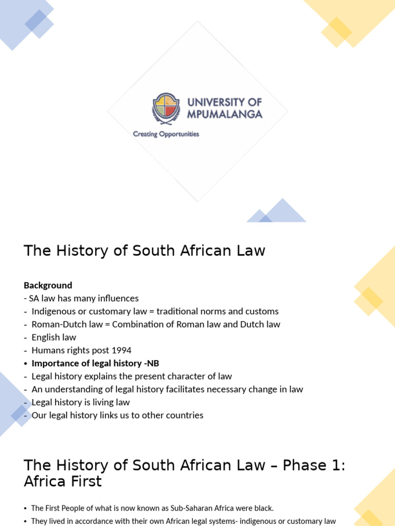 Evolution of South African Law | PDF | Roman Law | Apartheid