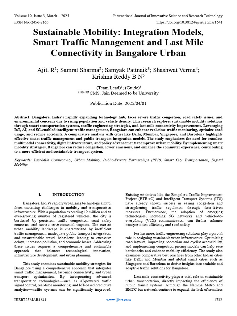 Sustainable Mobility: Integration Models, Smart Traffic Management and ...