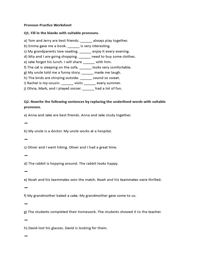 Pronoun Practice Worksheet | PDF