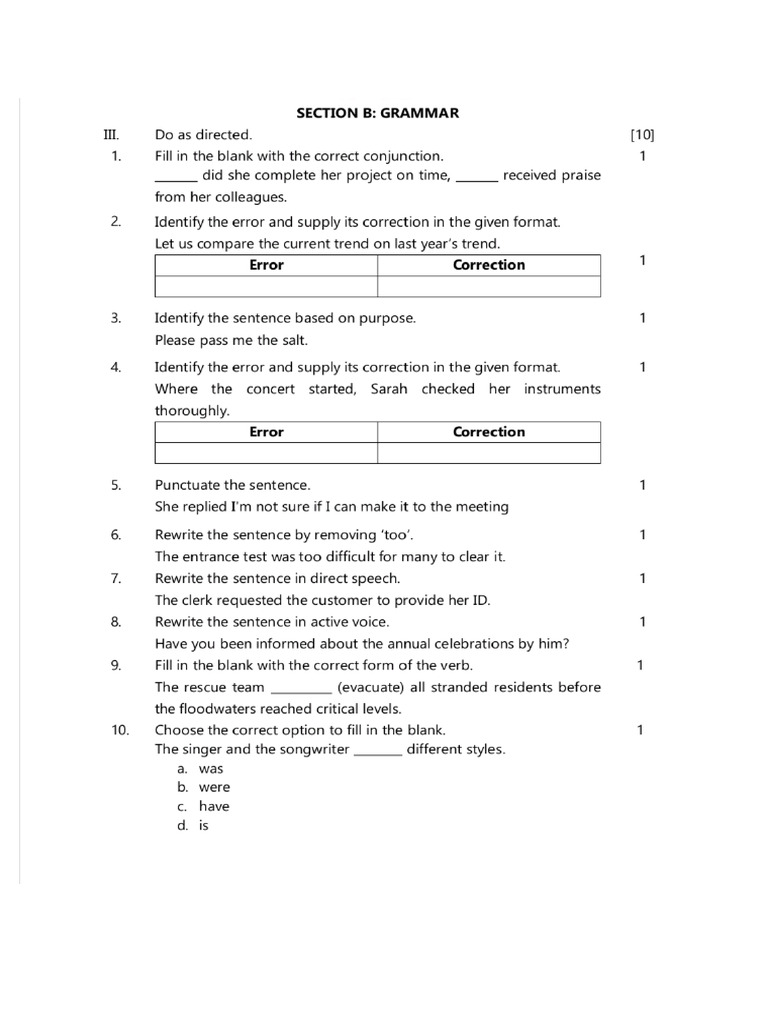 English Sample Paper Grade 8 | PDF