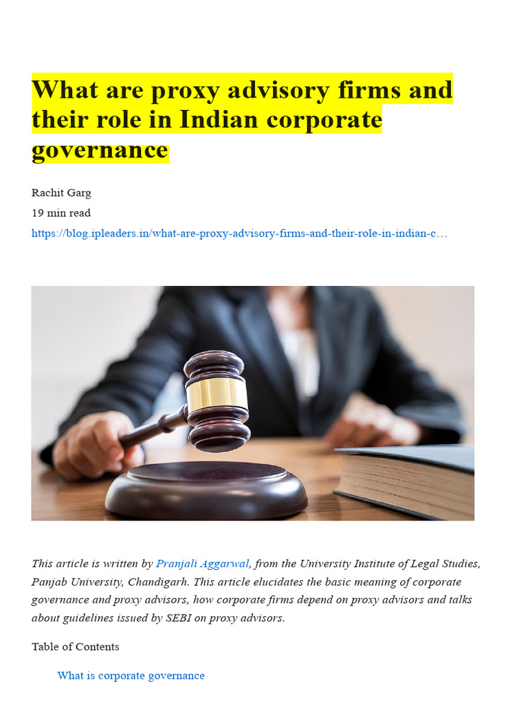 Proxy Advisory Firms_DipakDas copy | PDF | Governance | Corporate ...