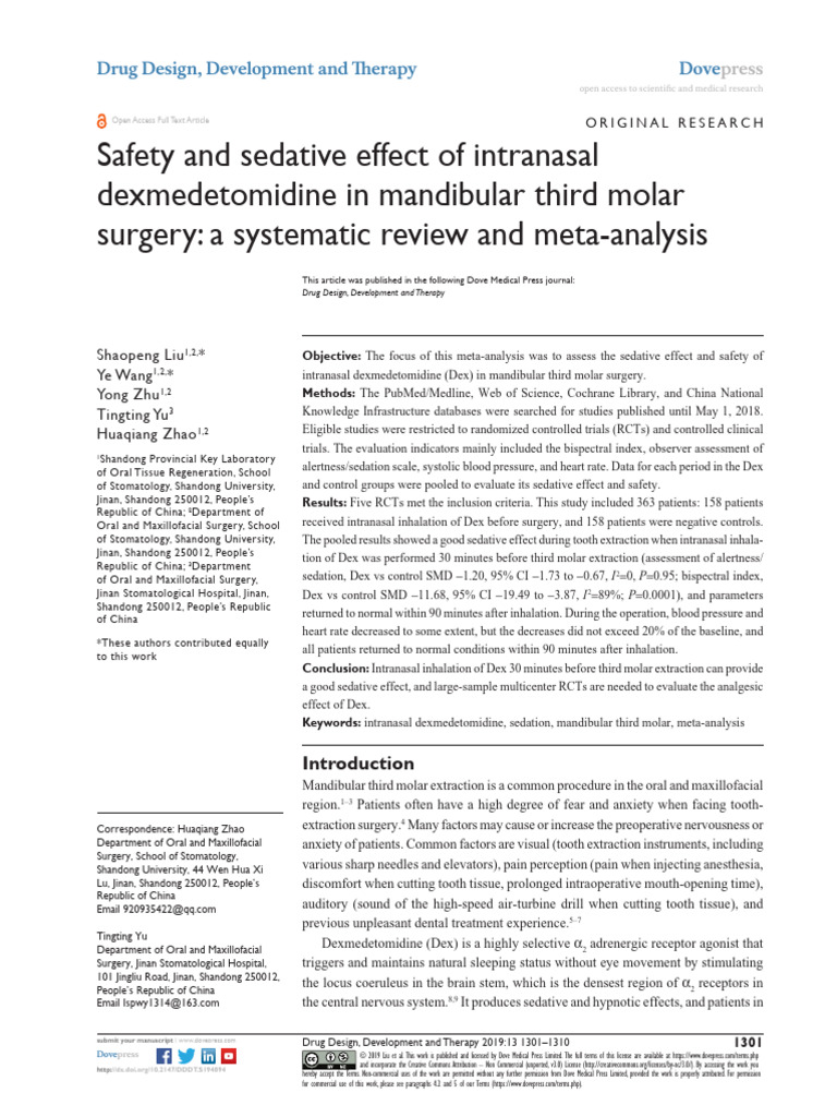Intranasal Dexmedetomidine | PDF | Systematic Review | Anesthesia