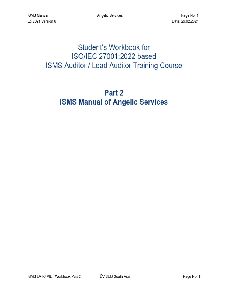 ECPD - 1.0 AngelicServices - ISMS Manual For Lead Auditor (ISO27001 - 2022) | PDF | Information ...