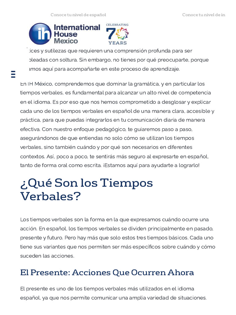 Gramática Española y Sus Tiempos Verbales - IH Méx_250114_114359 | PDF ...