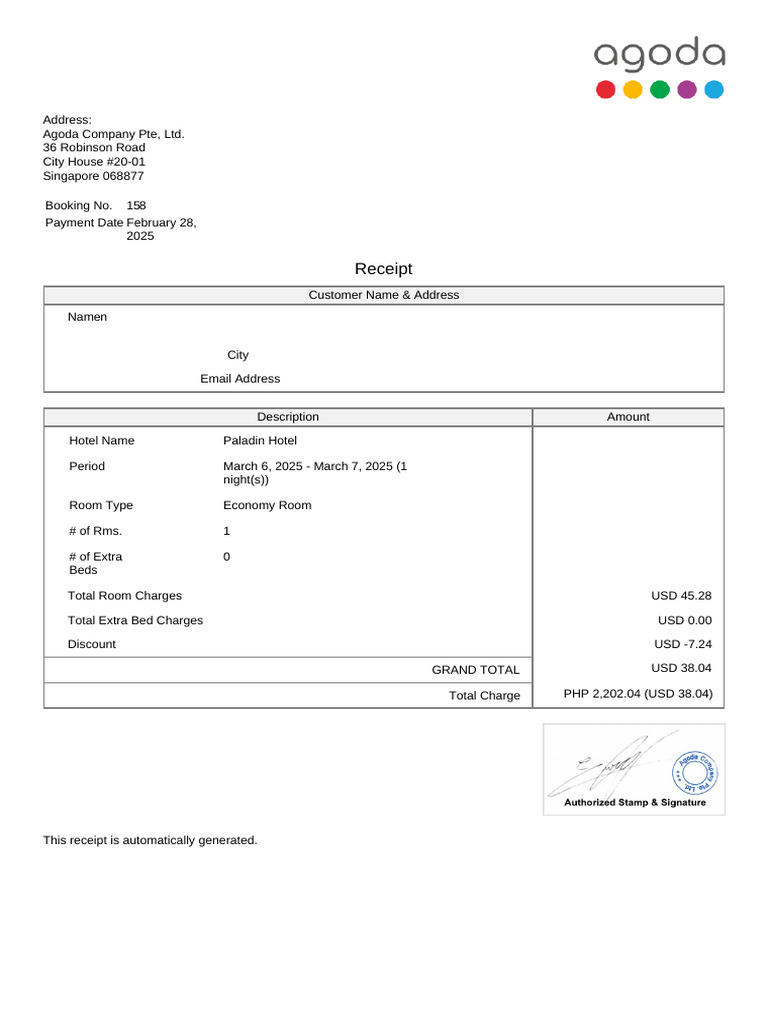 Agoda Receipt | PDF