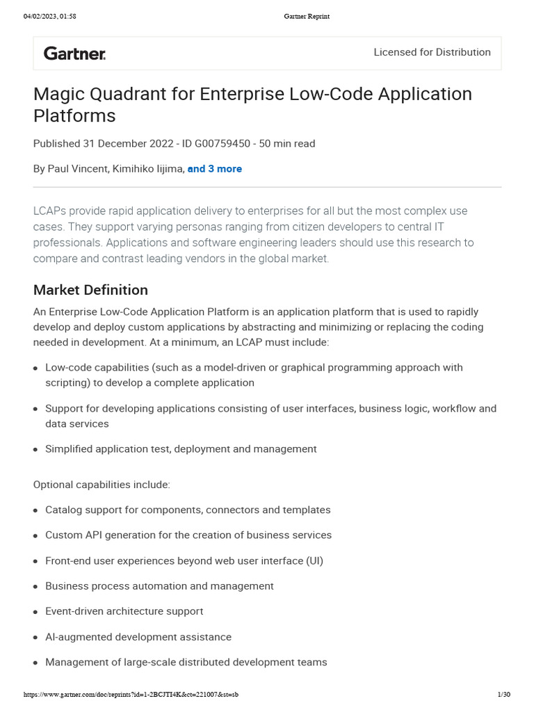Gartner Low Code Magic Quadrant | PDF | Mobile App | Oracle Corporation