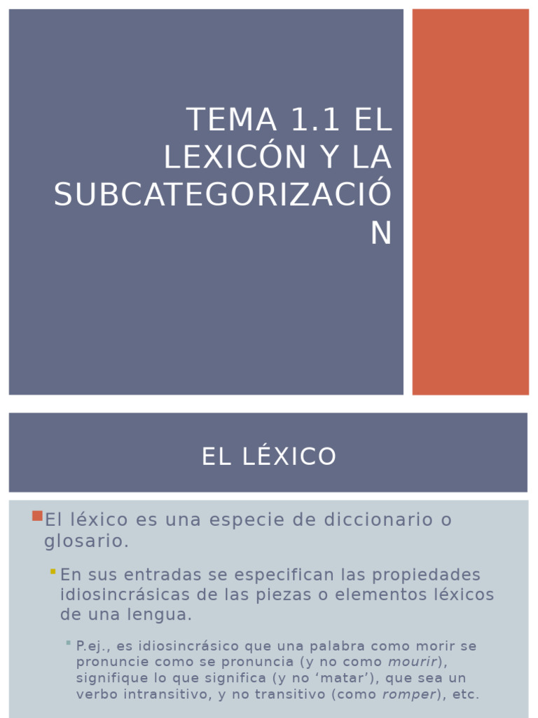 Tema 1.1. El Lexicón y La Subcategorización | PDF | Verbo | Palabra