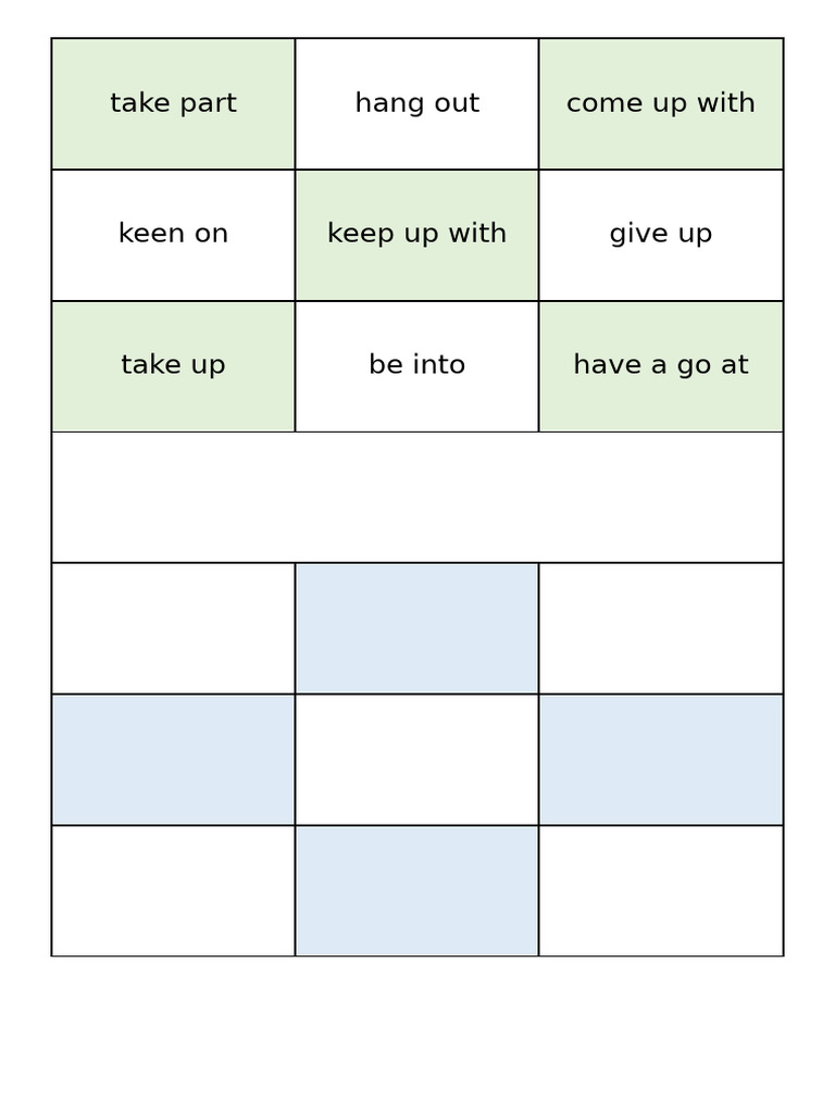 B1. Phrasal Verb Tic Tac Toe | PDF