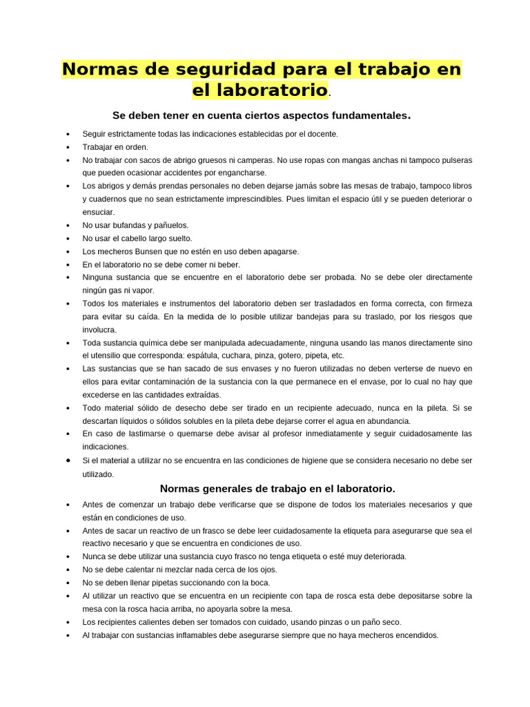 Normas de Seguridad en Laboratorio | PDF | Laboratorios