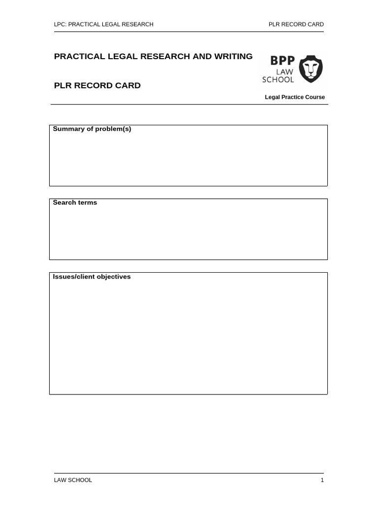 Practical Legal Review Record Card Template | PDF
