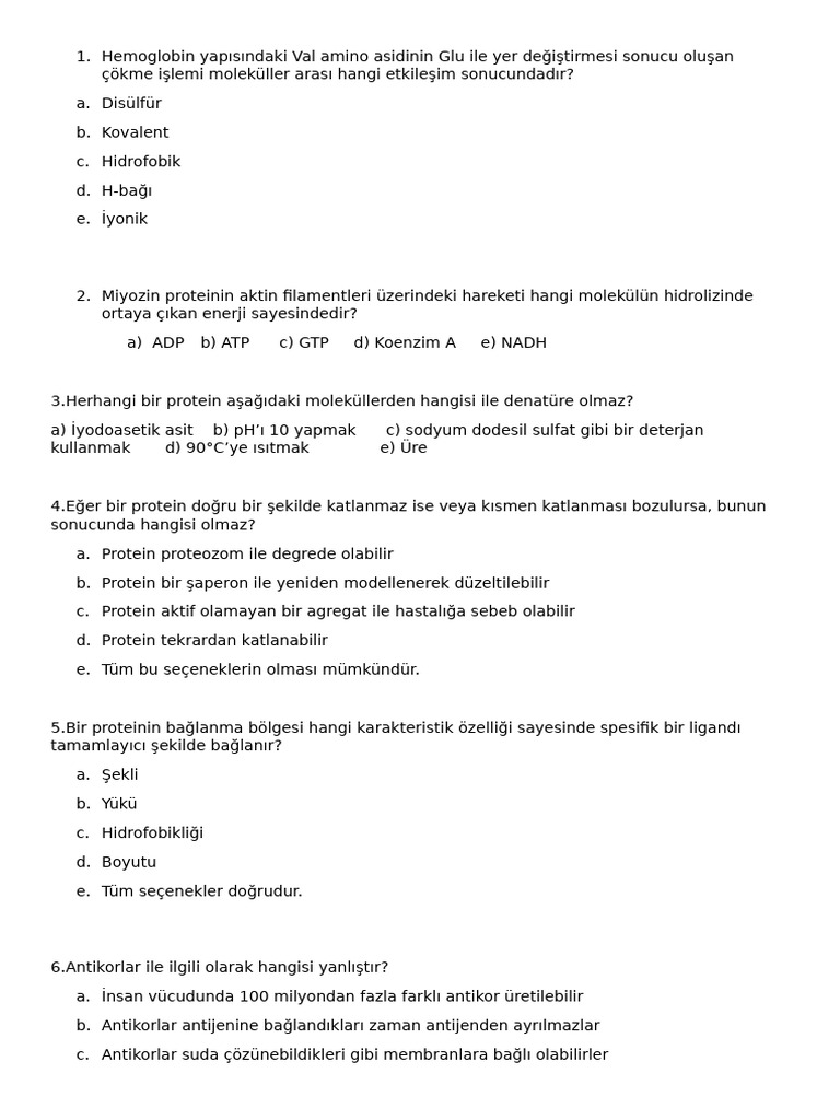 Bi̇yoki̇mya Soru | PDF