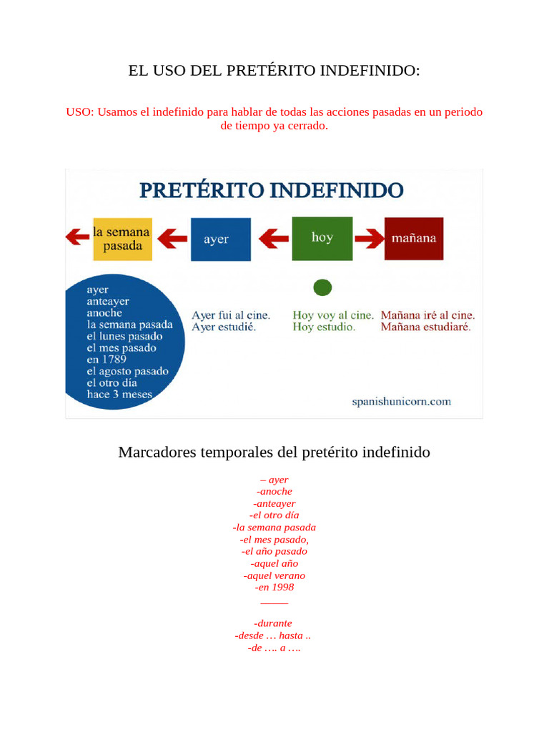 Uso del Pretérito Indefinido en Español | PDF