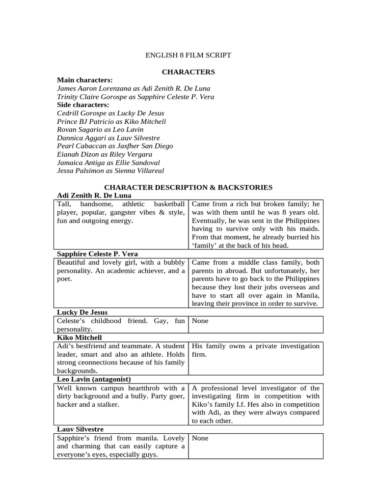 English 8 Film Script | PDF
