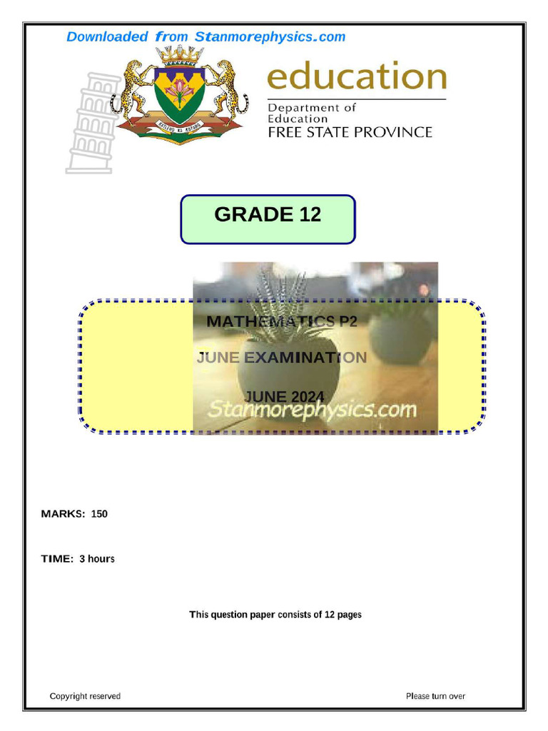 FS Maths Grade 12 June 2024 P2 and Memo | PDF | Mathematics