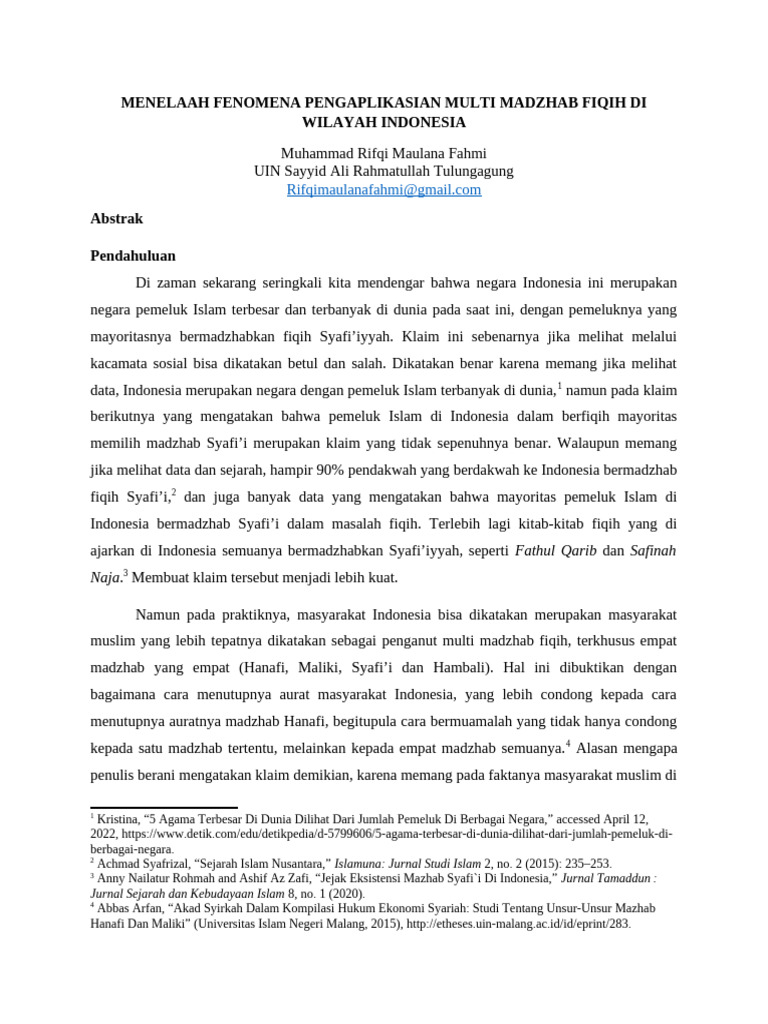 Menelaah Fenomena Pengaplikasian Multi Madzhab Fiqih Di Wilayah ...