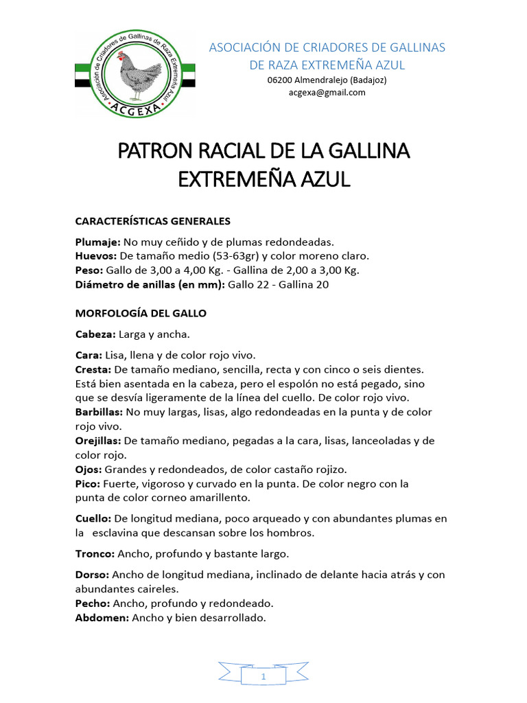 Características de la Gallina Extremeña Azul | PDF | Pollo | Color