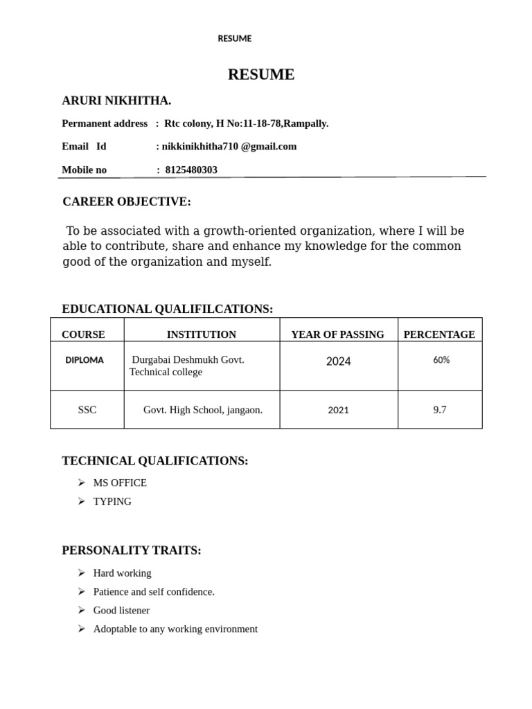 Nikhitha Cv... | PDF