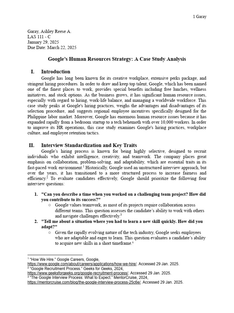 Google's HR Strategy Case Study Analysis | PDF | Employment | Human ...