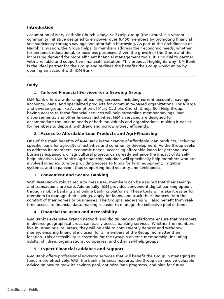 Proposal-Umoja Catholic SHG | PDF | Banks | Financial Inclusion