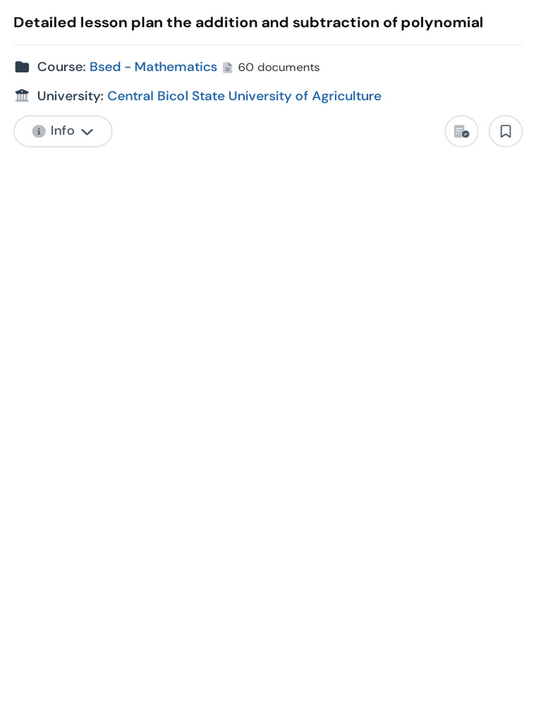 Detailed Lesson Plan The Addition and Subtraction of Polynomial ...
