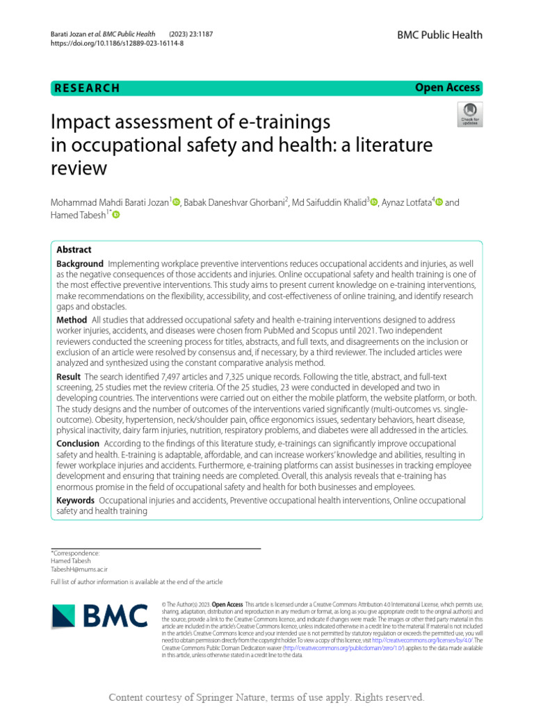 Impact Assessment of E-Trainings in Occupational S | PDF | Occupational ...