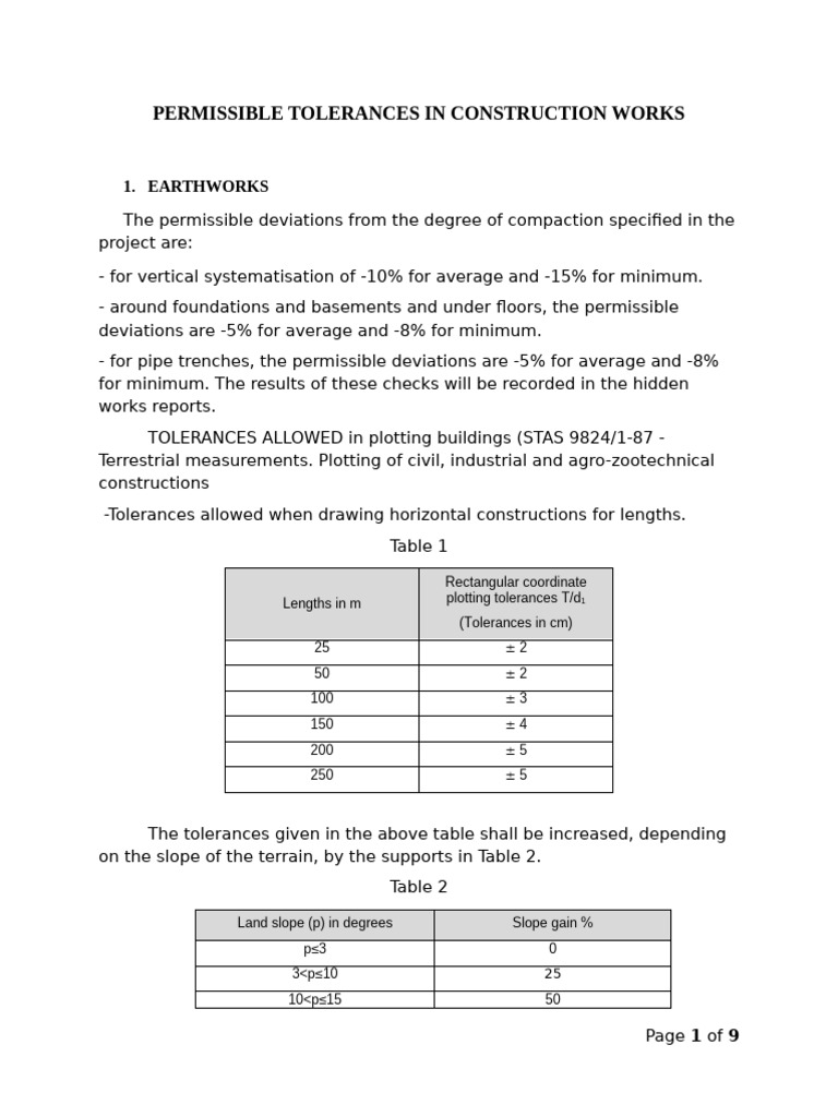 Permissible Tolerances in Construction Works - en | PDF | Engineering ...
