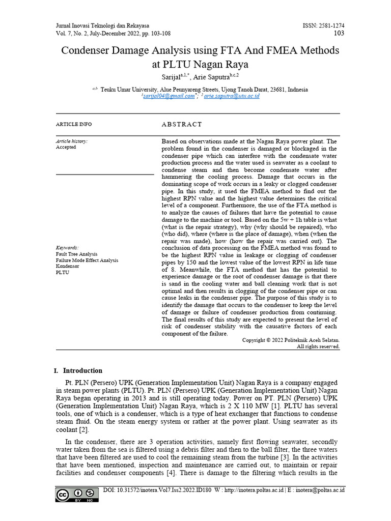 Condenser Damage Analysis Using FTA | PDF | Mechanical Engineering