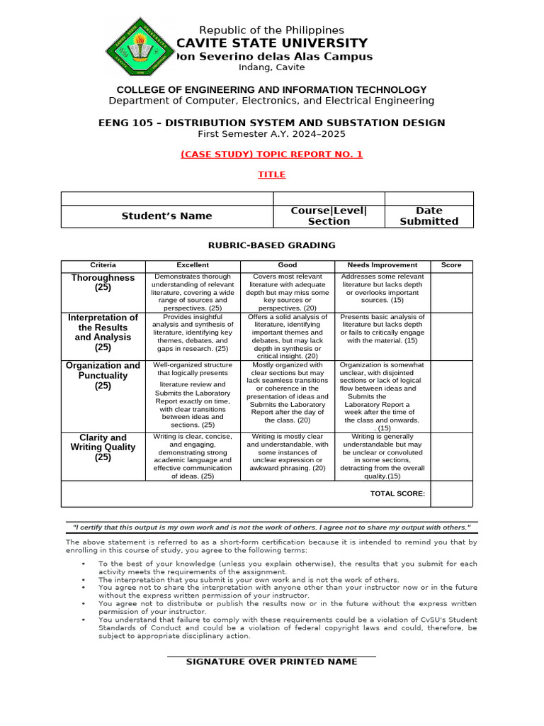 EENG 105 TOPIC REPORT Rubrics | PDF