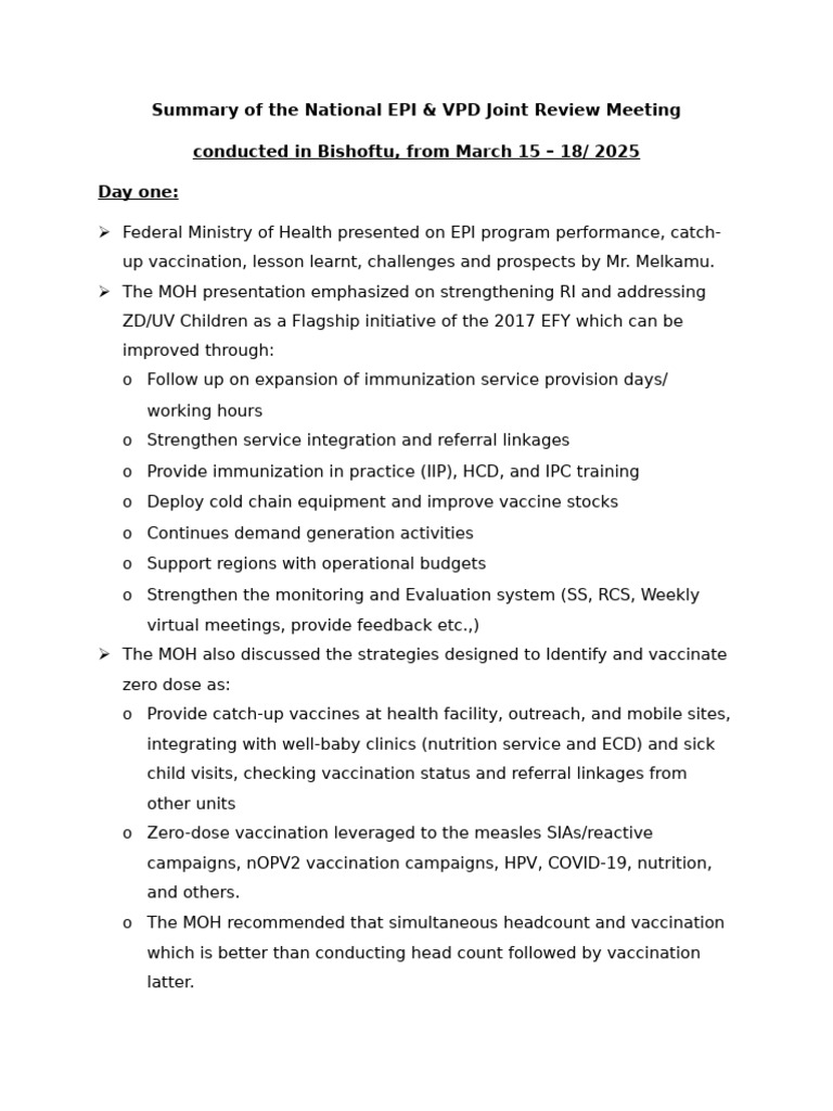 Meeting Note on National EPI & VPD Joint Review Meeting | PDF | Measles ...
