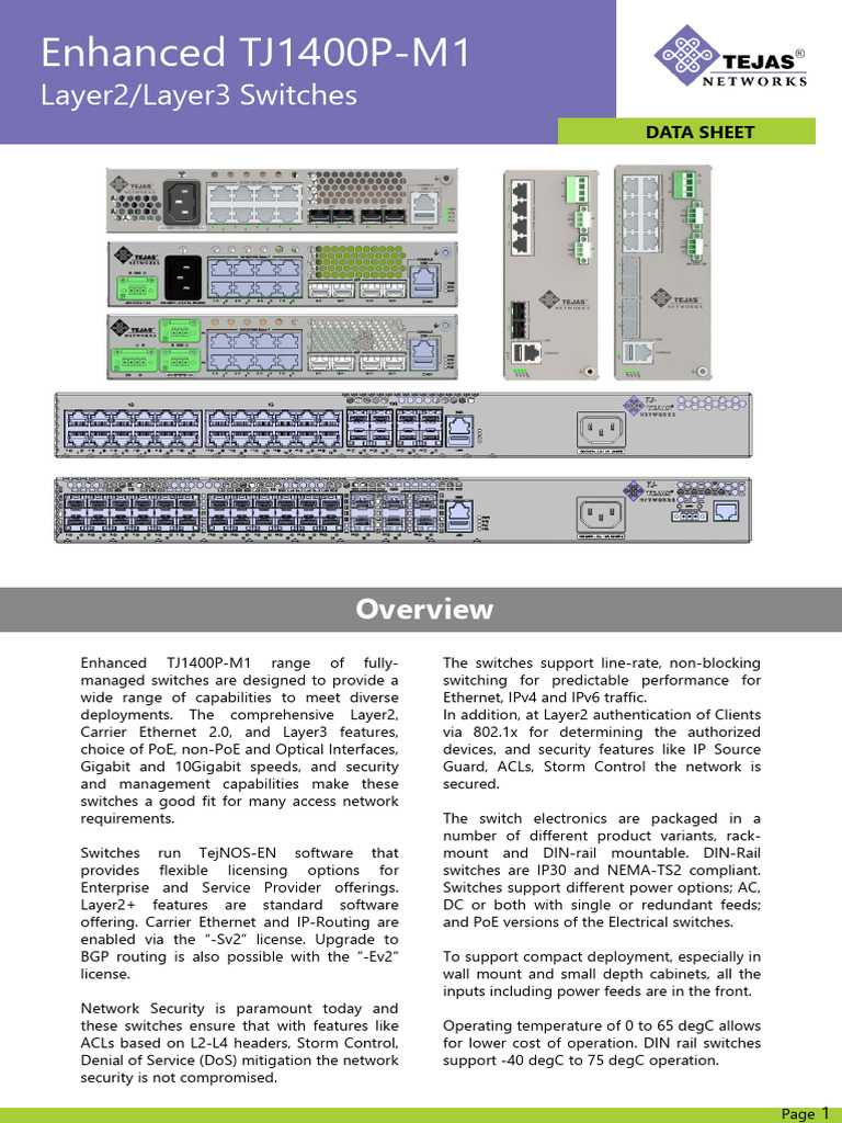 Tejas Brochure tj1400p m1v2 Access Switches | PDF | Network Switch ...